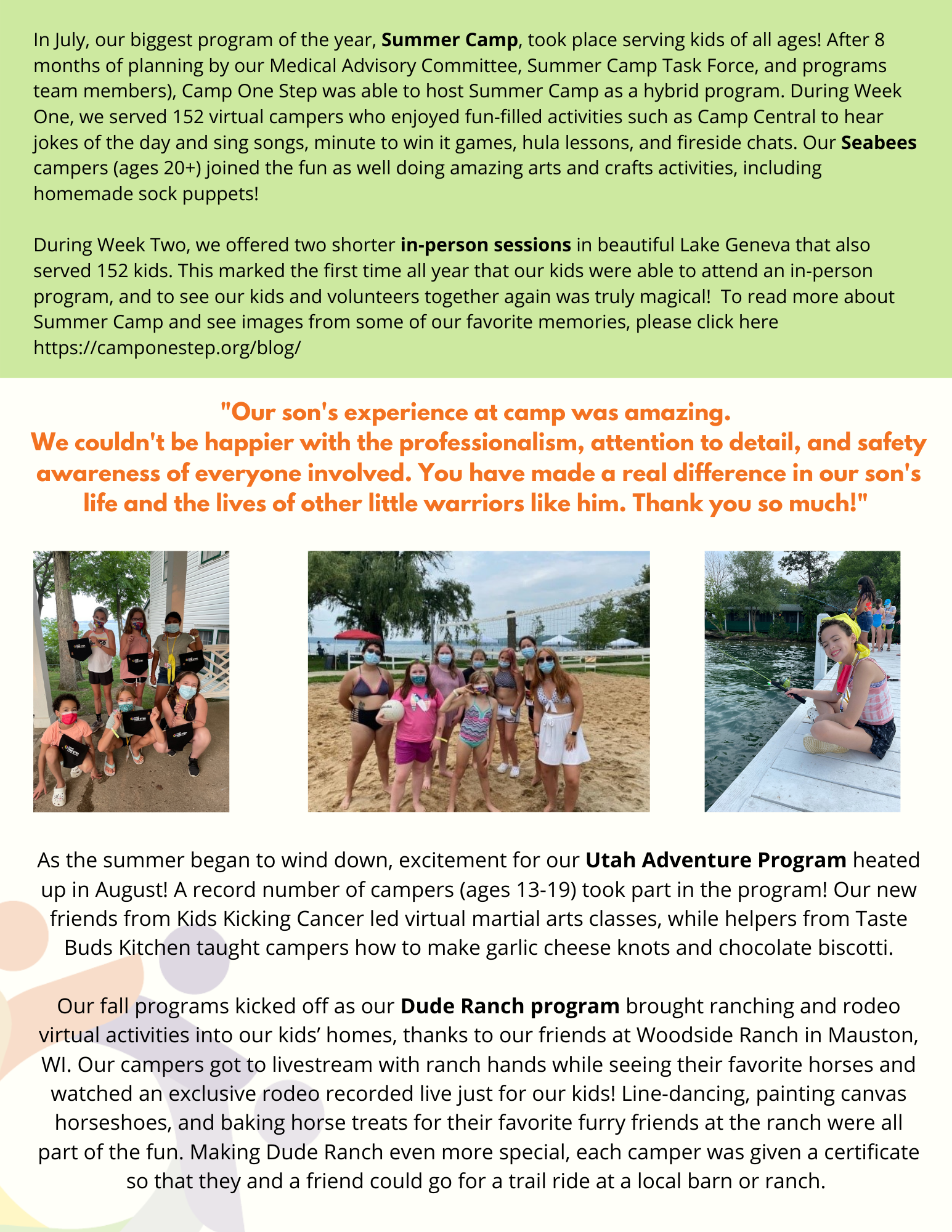 Programs, Milestone & Memories of 2021 – Camp One Step